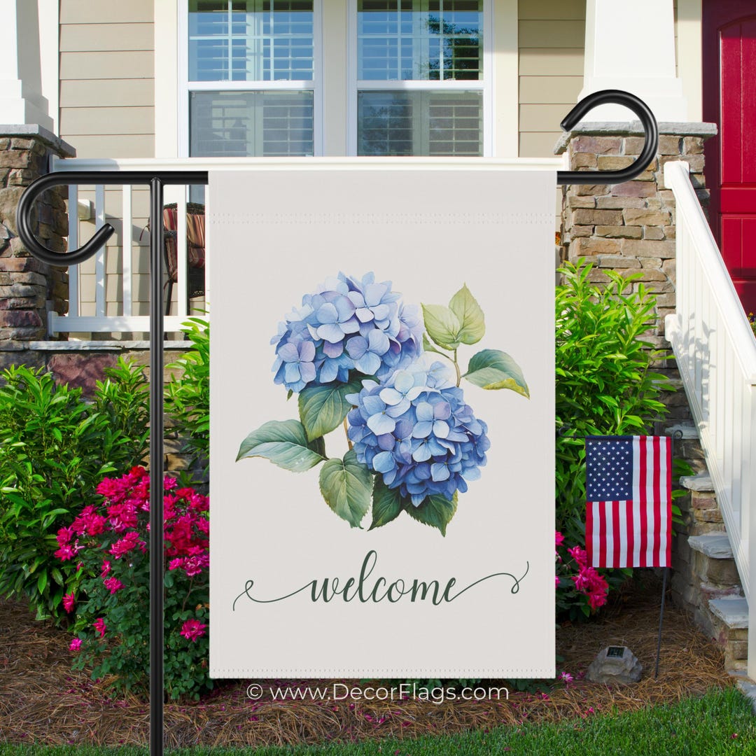 Blue Hydrangea Welcome Garden Flag | Spring and Summer Floral Decor - Etsy