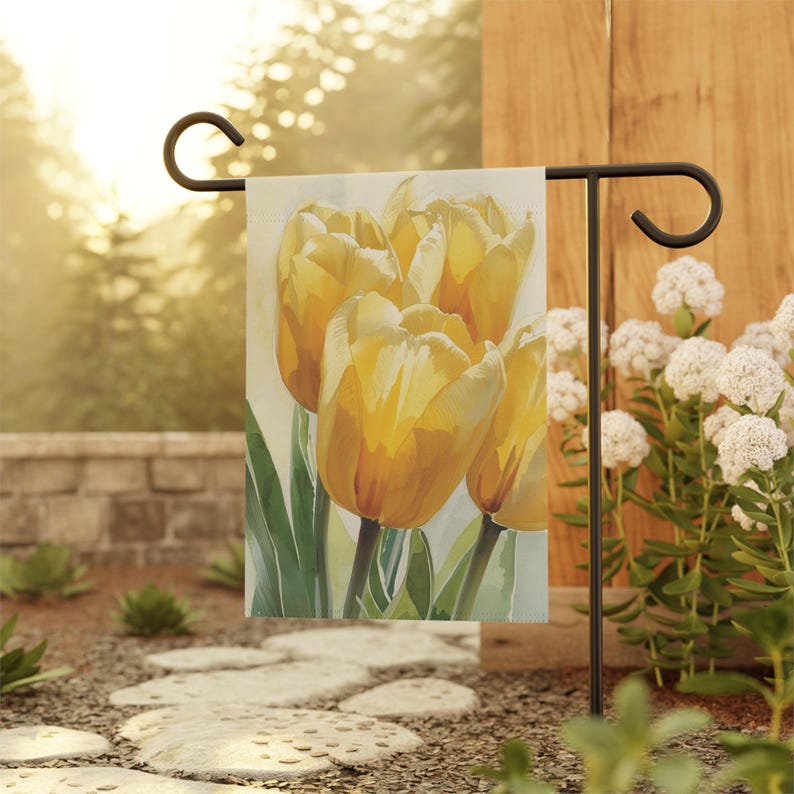 Yellow Tulip Garden Flag, Spring Floral Yard Decor - Etsy