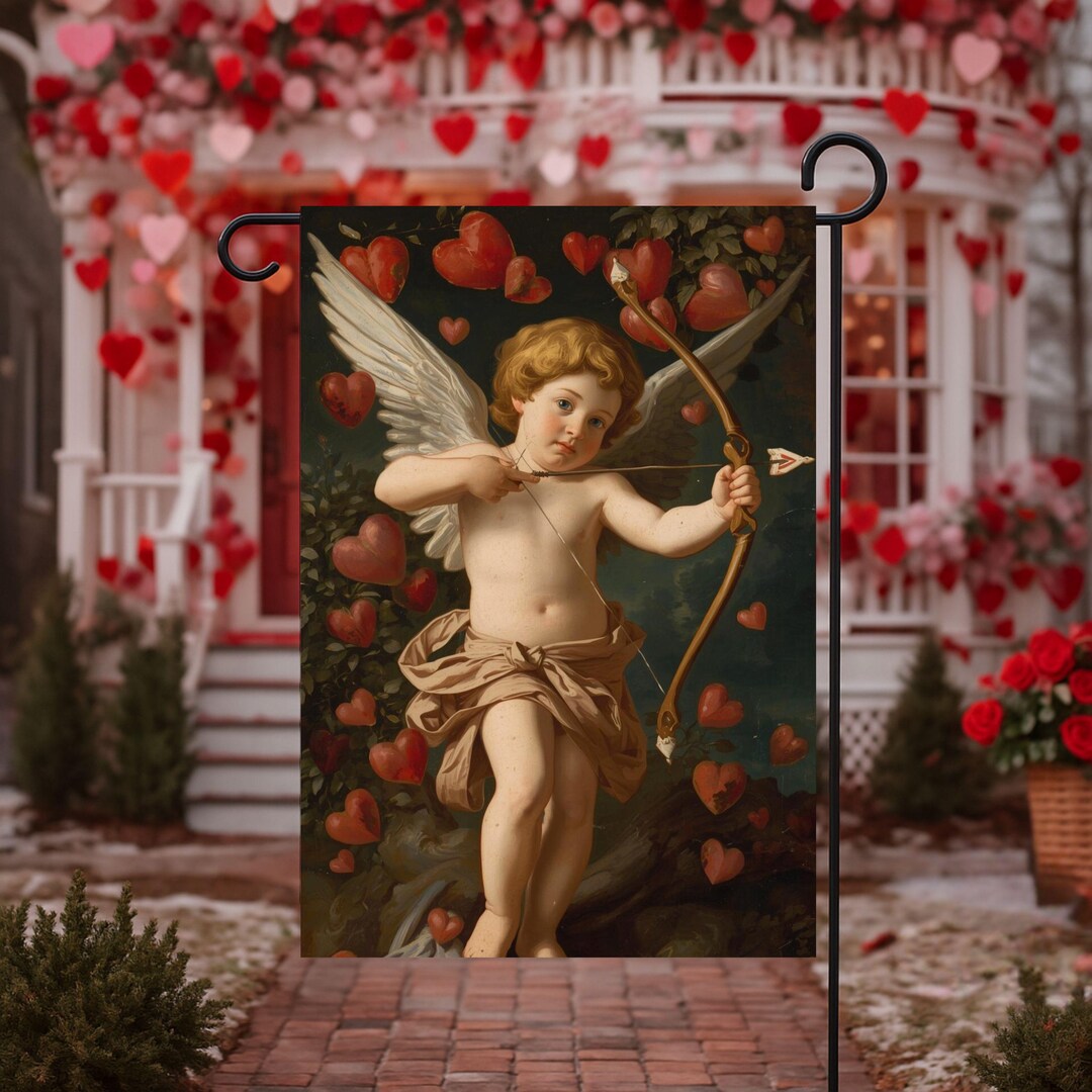 Cupid Valentine’s Day Garden & House Banner | Cherub With Bow Valentine ...