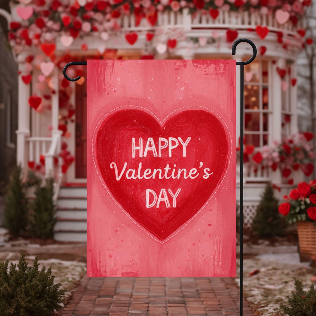 Happy Valentine's Day Heart Garden Banner | House Flag, Valentine Decor ...