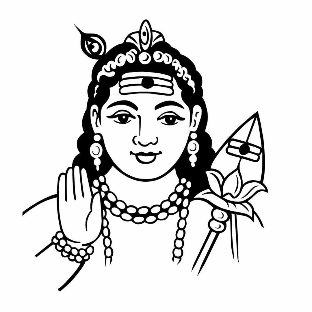 Lord Murugan Line Art Vector | Hindu God SVG Cut File (digital Download ...