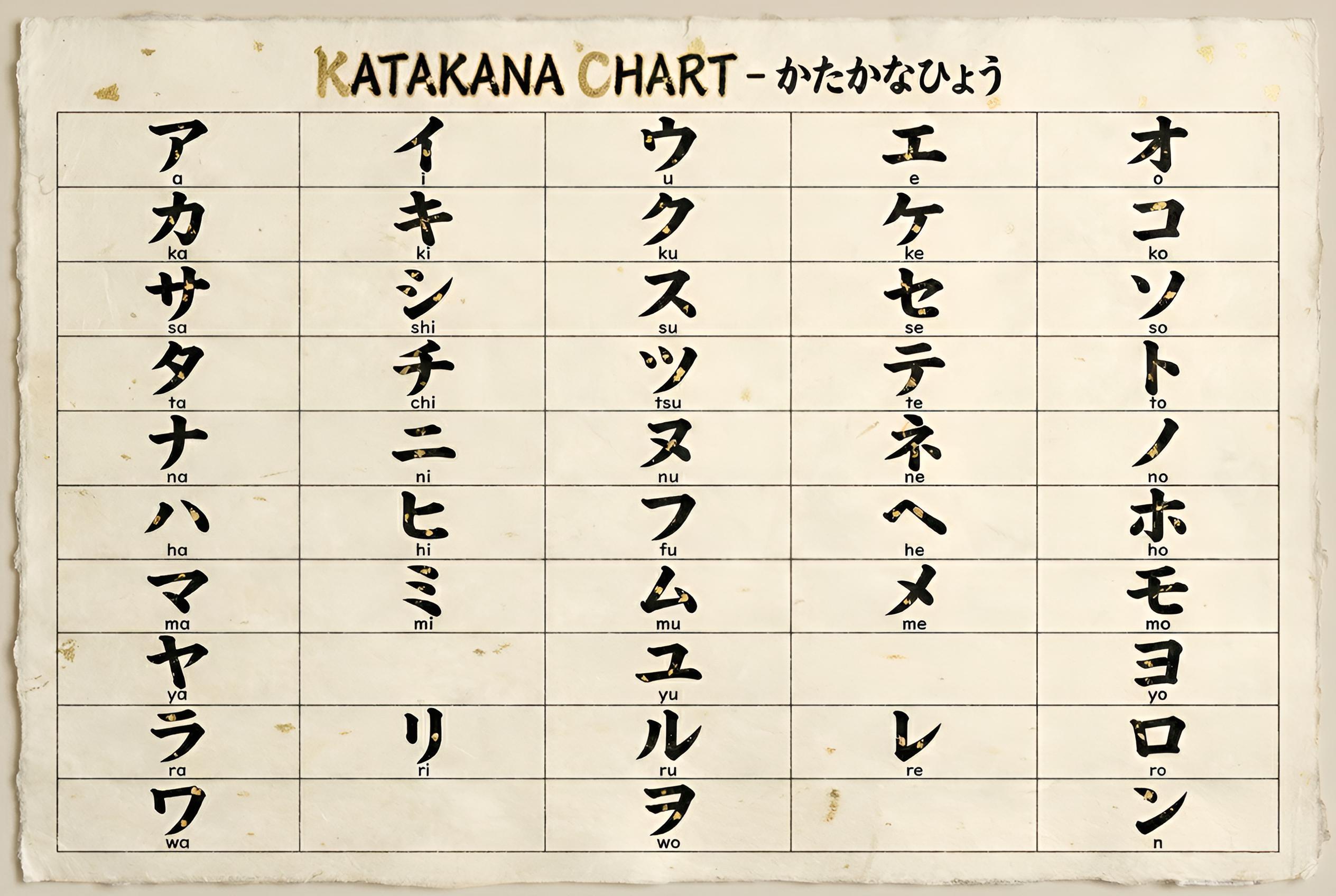 Ultimate Japanese Katakana Chart Set (vertical and Horizontal) - Gold ...