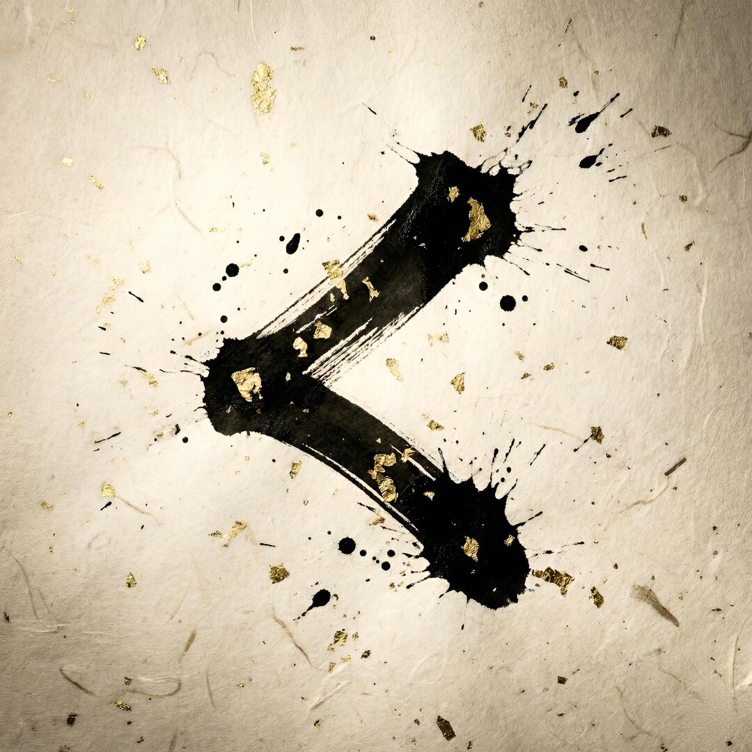 Japanese Hiragana Art "ku" (KU) - Gold & Black Calligraphy Print, Wabi ...