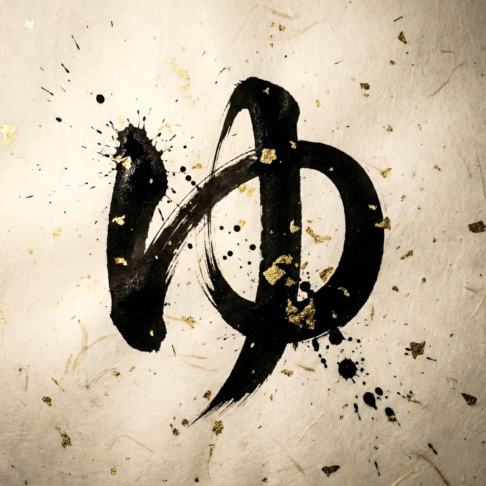 Japanese Hiragana Art "yu" (ゆう) - Gold & Black Calligraphy Print, Wabi ...