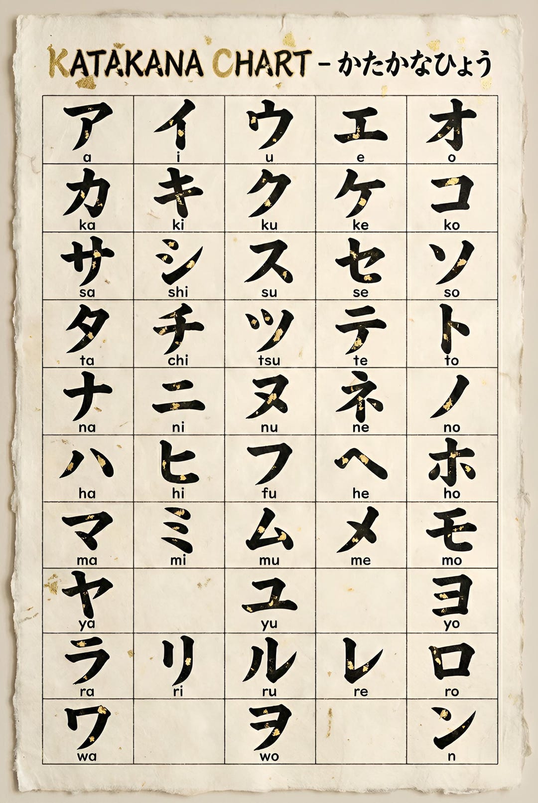 Ultimate Japanese Katakana Chart Set (vertical and Horizontal) - Gold ...
