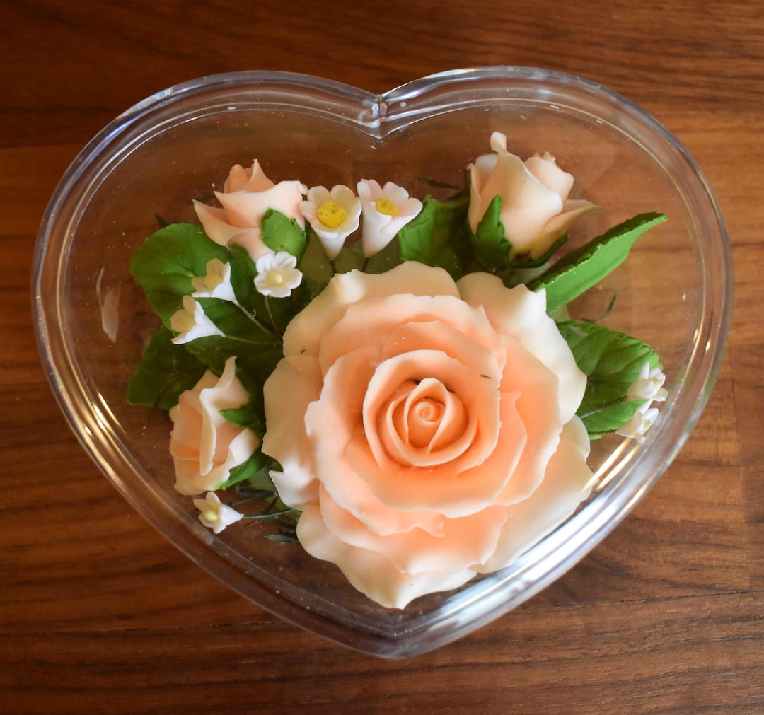 Victorian Lucite Heart Box With Flower Rose Arrangement Small - Etsy