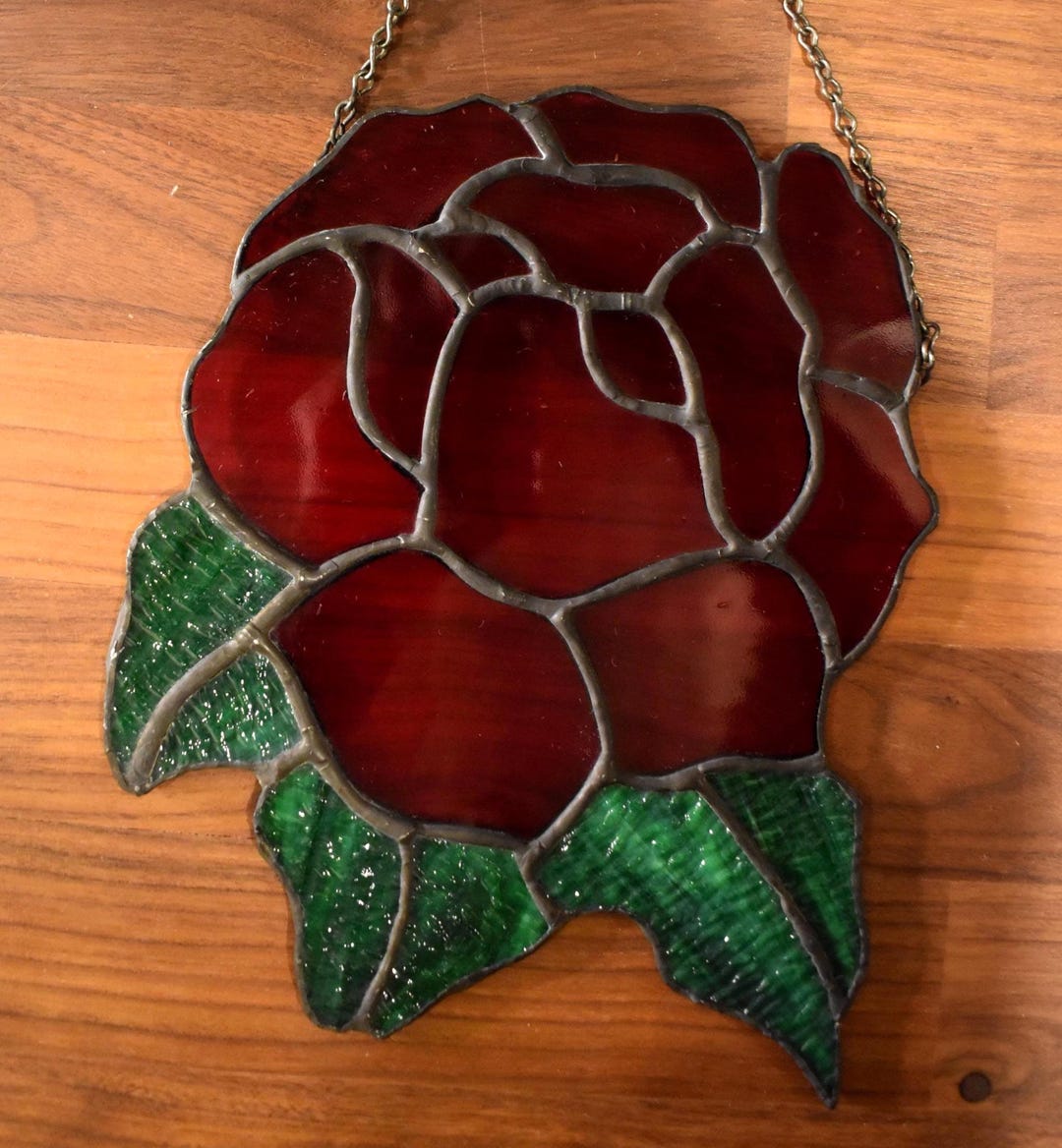 Stained Glass Rose Sun Catcher With Chain - Etsy