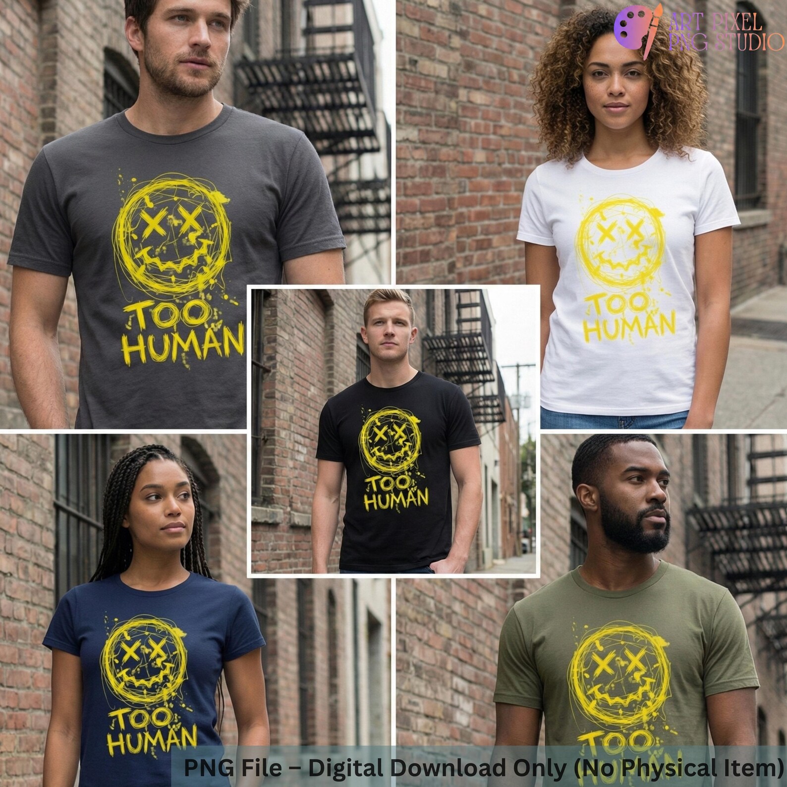 Too Human Smiley Face PNG – Edgy Streetwear Graphic (digital Download ...