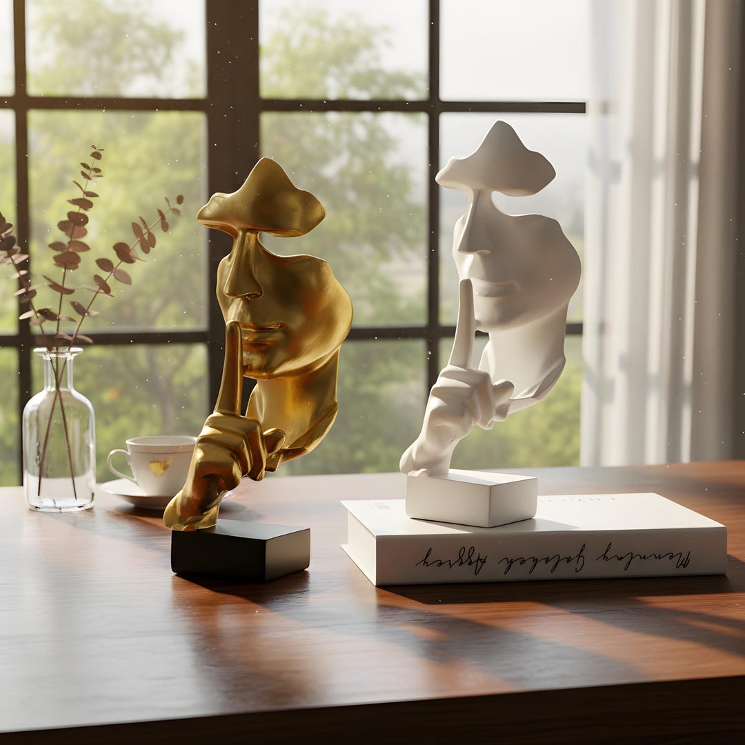 Retro Abstract Thinker Figurine – Silence Face Resin Statue for Living ...