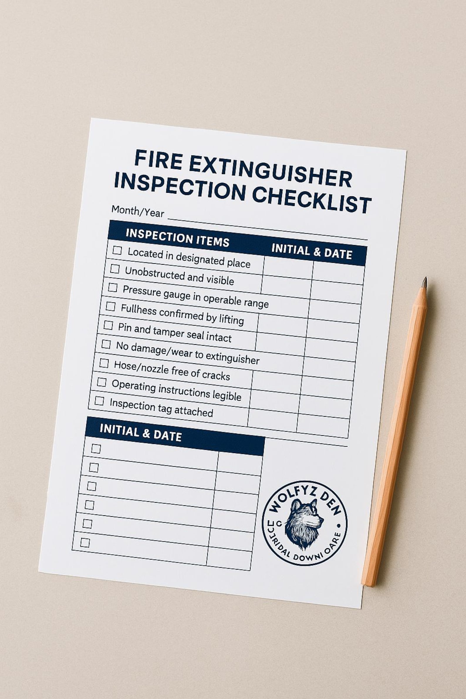 Fire Extinguisher Inspection Checklist | OSHA Monthly Safety Log (PDF ...