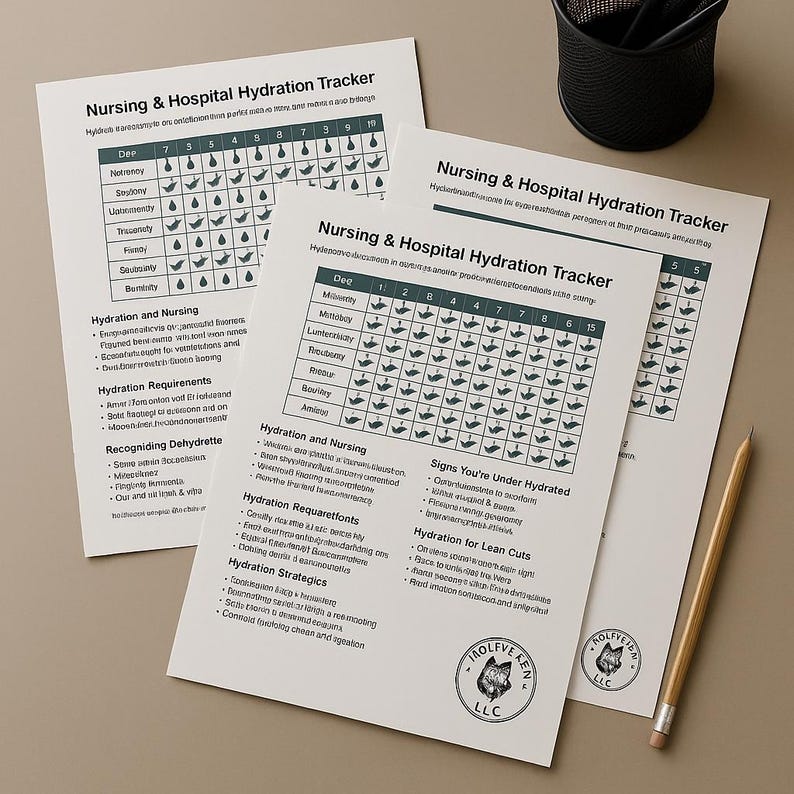 Nursing & Hospital Staff Hydration Tracker – Printable PDF (instant ...