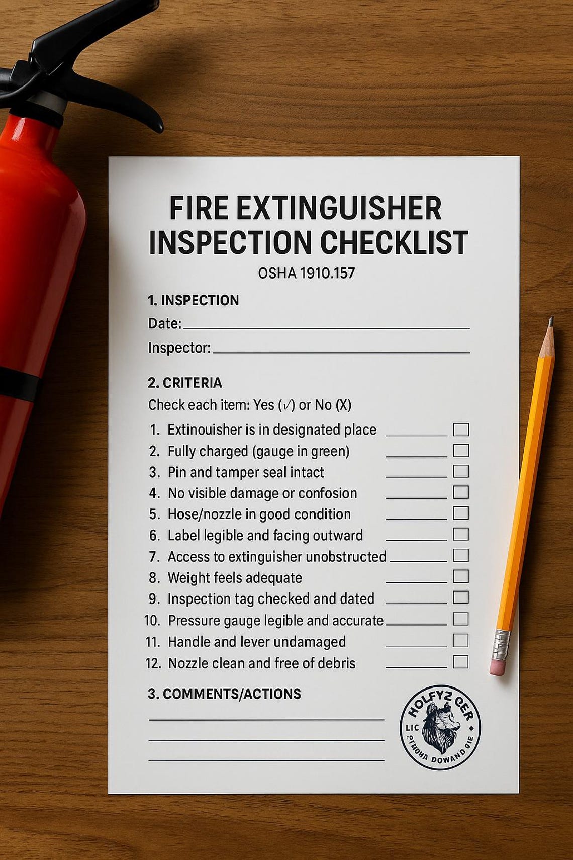 Fire Extinguisher Inspection Checklist | OSHA Monthly Safety Log (PDF ...