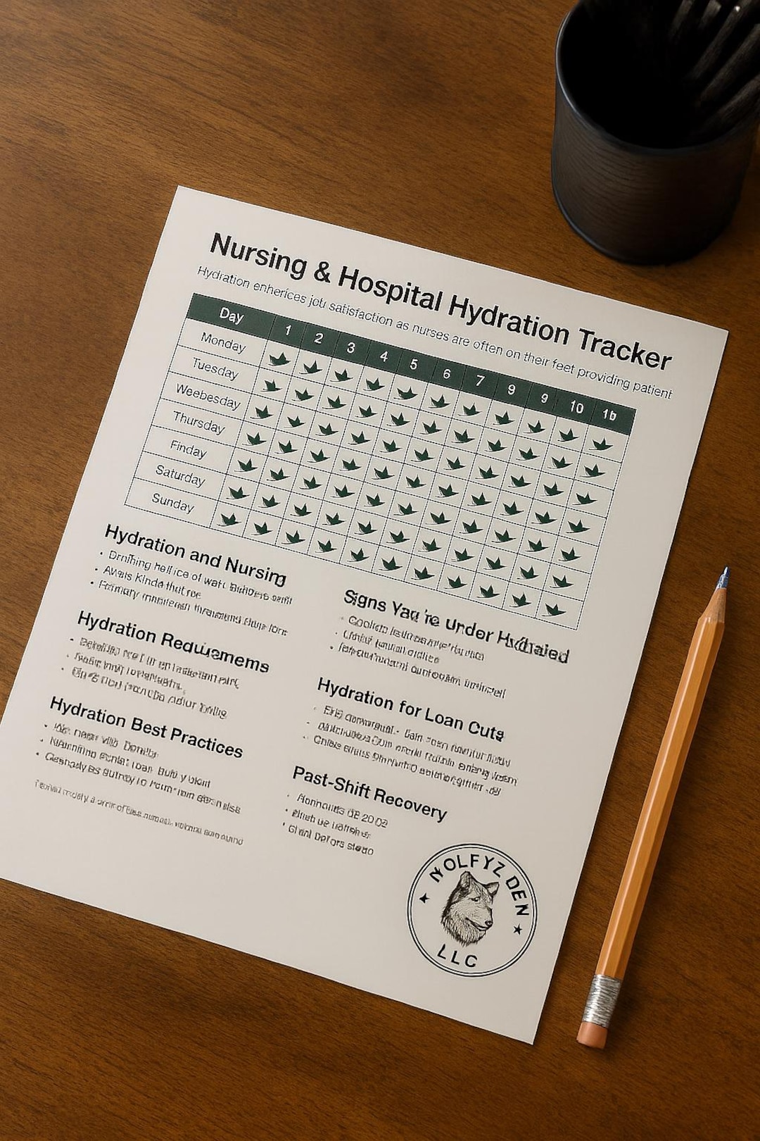 Nursing & Hospital Staff Hydration Tracker – Printable PDF (instant ...