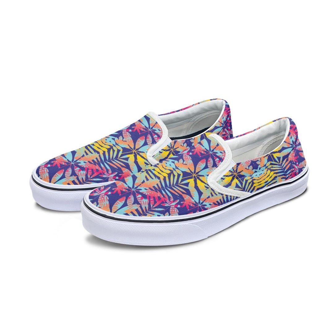 Custom Tropical Leaf Slip-on Canvas Shoes | Bright & Vivid Color ...