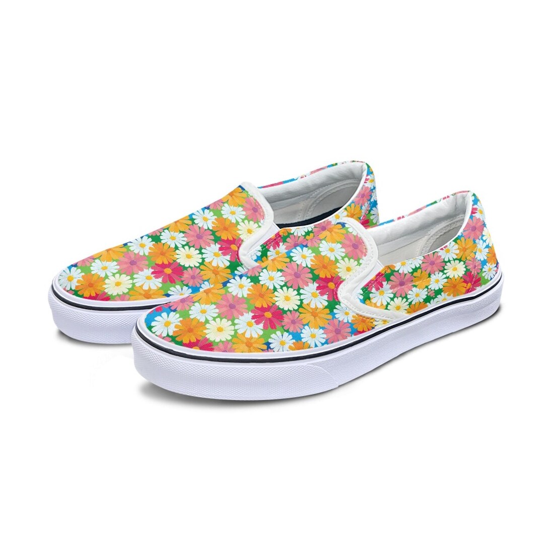Custom Slip-ons With Raised-texture Daisies on Canvas - Etsy