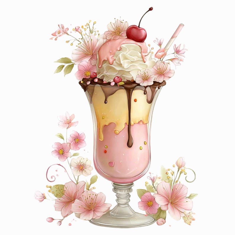 Summer Treats Ice Cream Clipart, Watercolor Dessert Bundle (digital ...