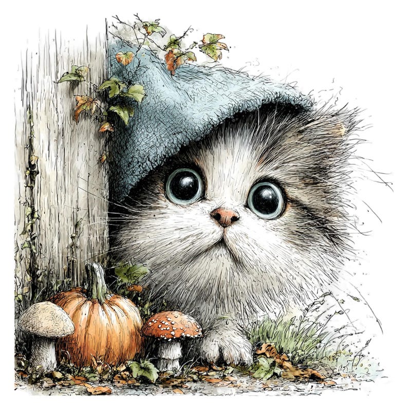 Watercolor Autumn Peeking Cat Clipart Bundle (24 PNG), Cozy Fall ...