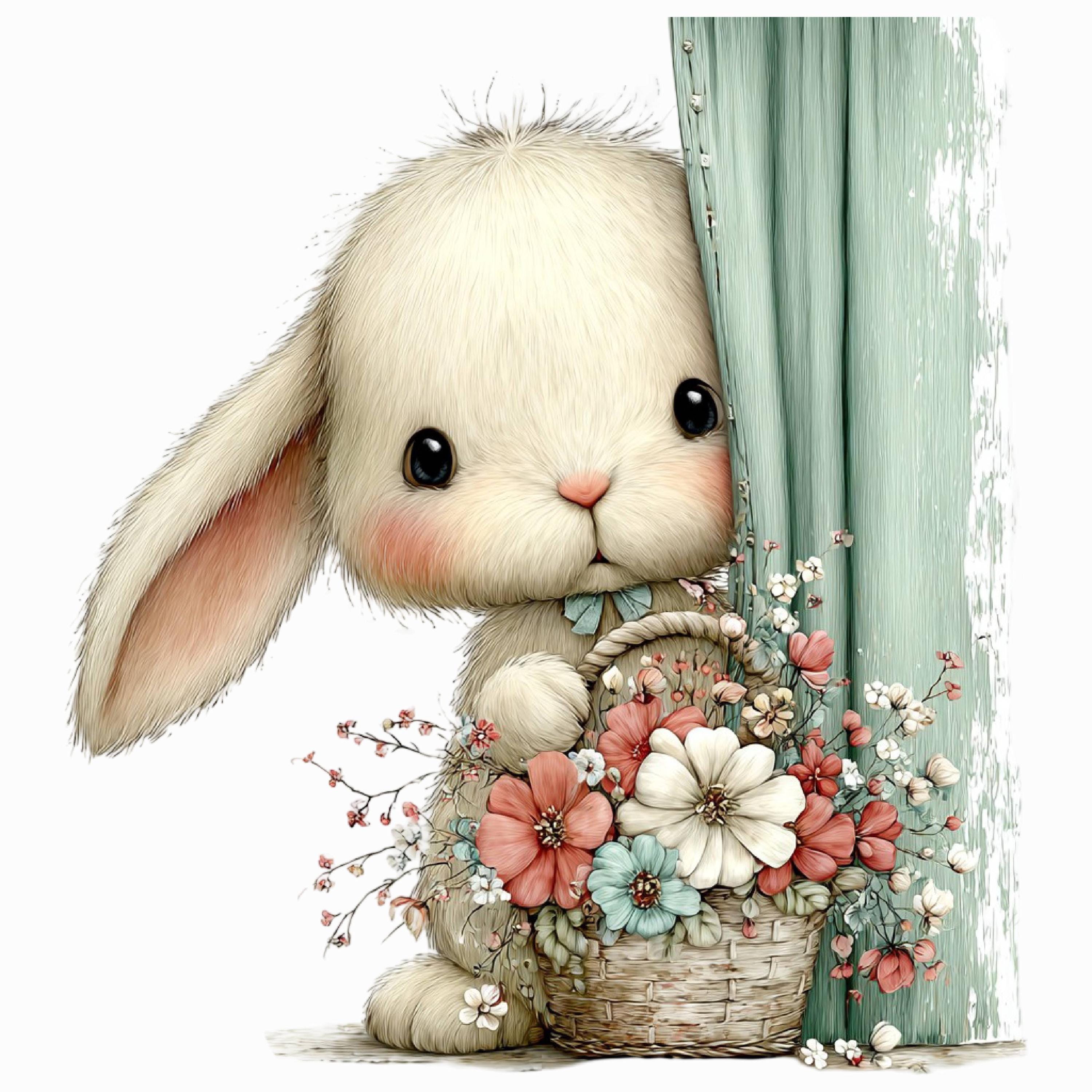 52 Bunny With Flower Clipart Set: Easter Floral PNG (digital Download ...