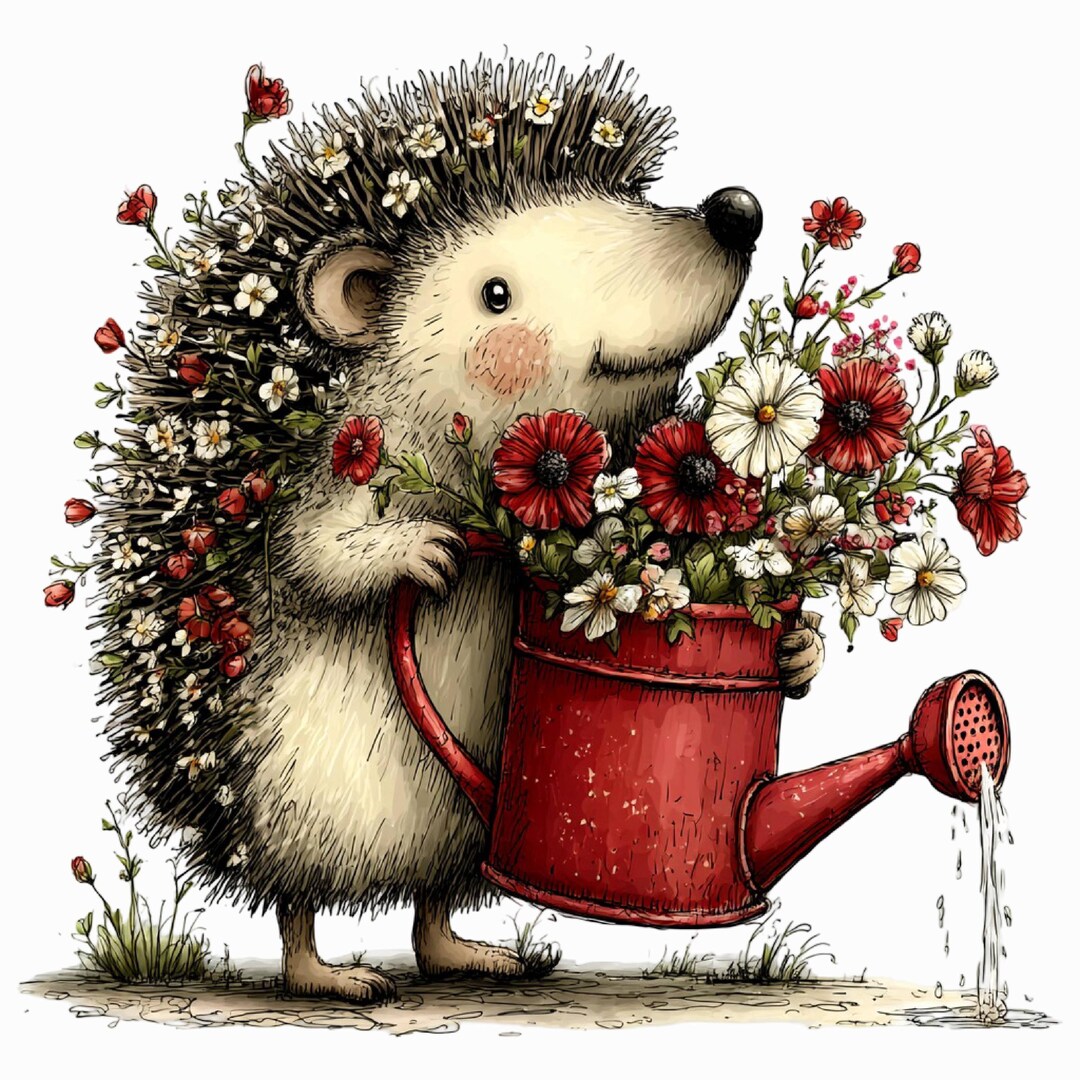 Floral Hedgehog Clipart: Whimsical Summer Nursery Art (PNG Digital ...