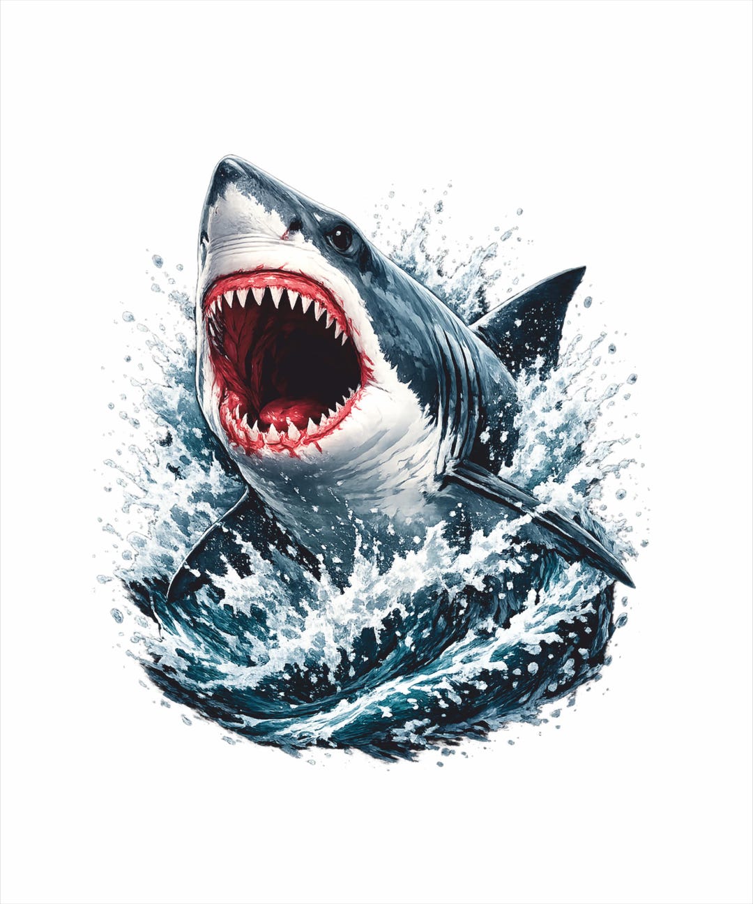 White Shark Attack Print, Ocean Art - Etsy