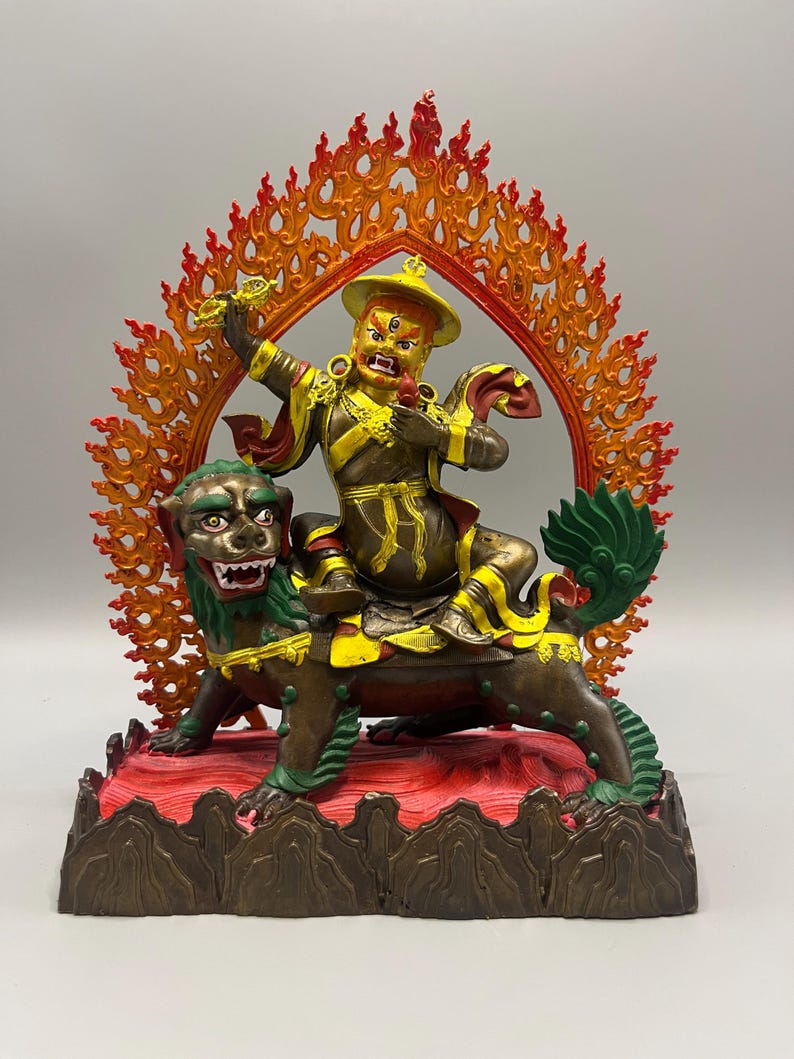 Hand Painted Copper Dorje Legpa Statue Tibetan Dharma Protector Indoor ...