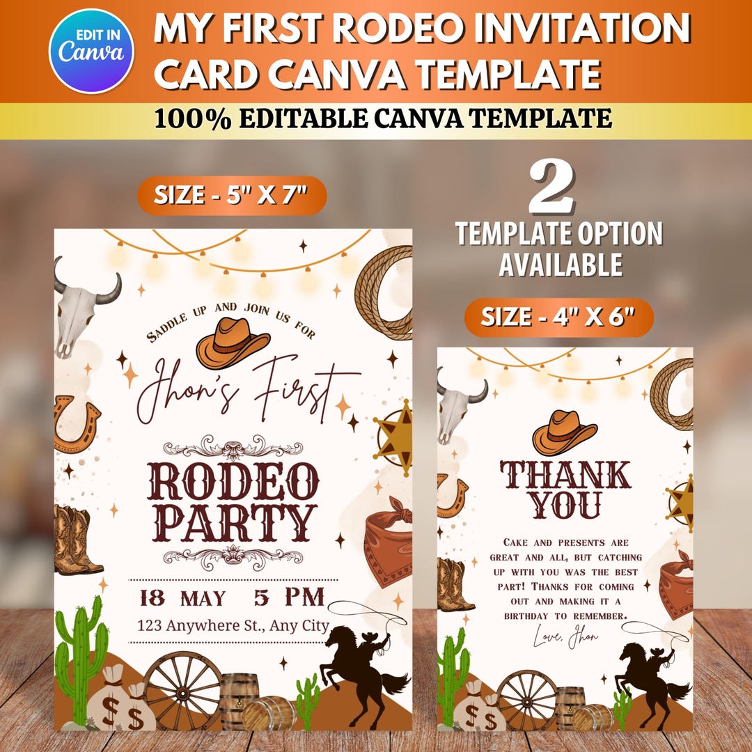 Editable My First Rodeo Invitation, Cowgirl 1st Birthday Invite, Wild ...