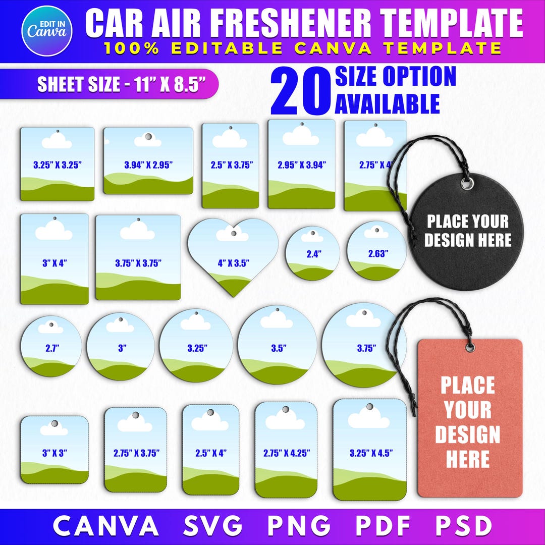 20x Car Air Freshener Template Bundle, Editable Canva Sublimation ...