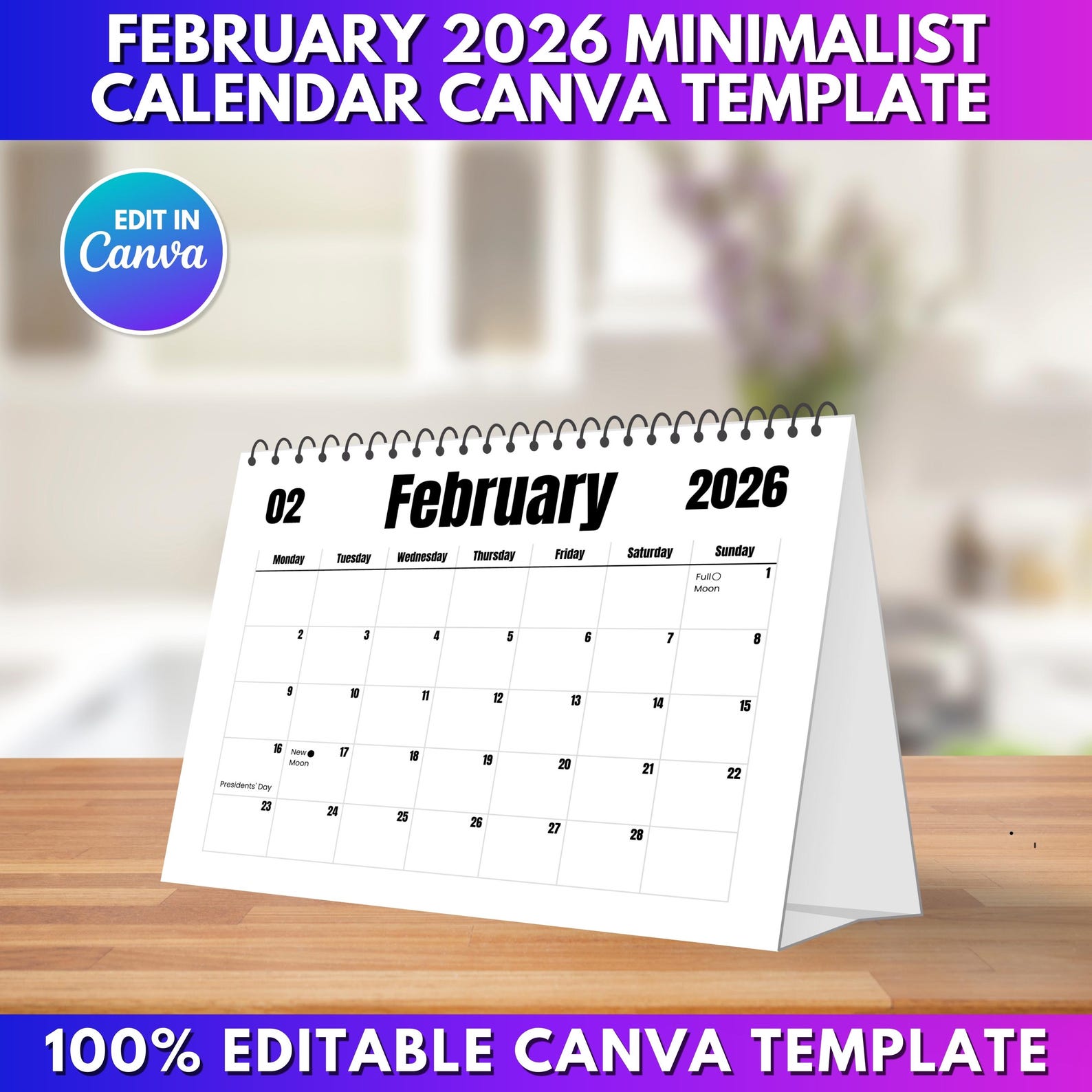 February 2026 Minimalist Calendar, Landscape Planner, Printable PDF ...