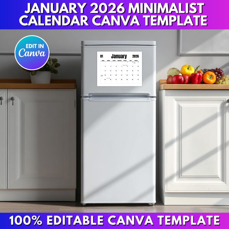 January 2026 Minimalist Calendar, Landscape Planner, Printable PDF ...