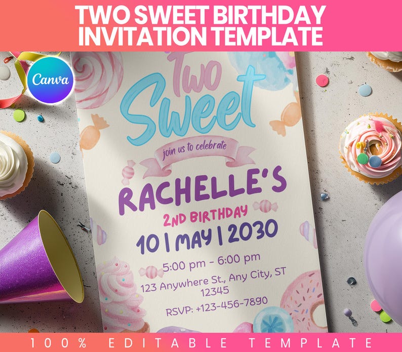 Editable Donut Invitation, Two Sweet Birthday Invite, Girl 2nd Birthday ...