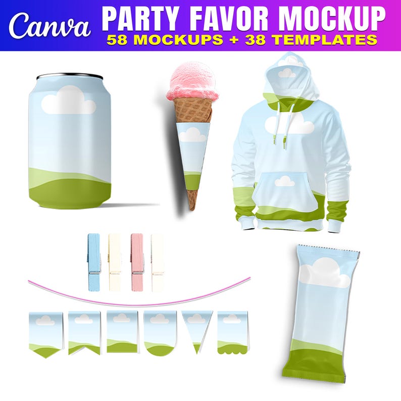 58x Party Favor Mockup Bundle, Canva Editable Party Favor Mockup Bundle ...