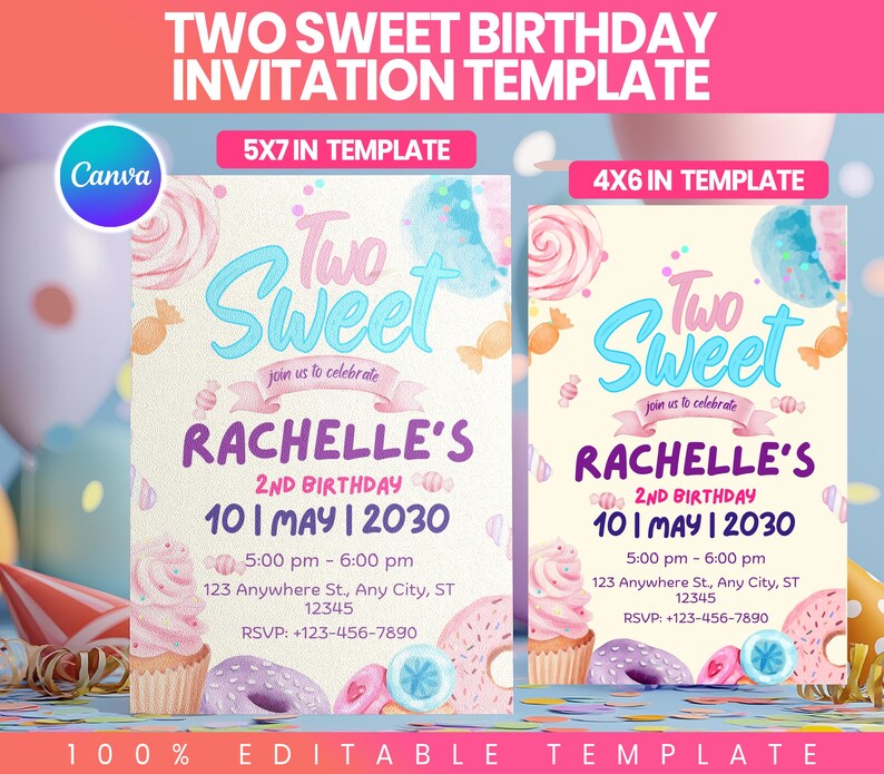 Editable Donut Invitation, Two Sweet Birthday Invite, Girl 2nd Birthday ...