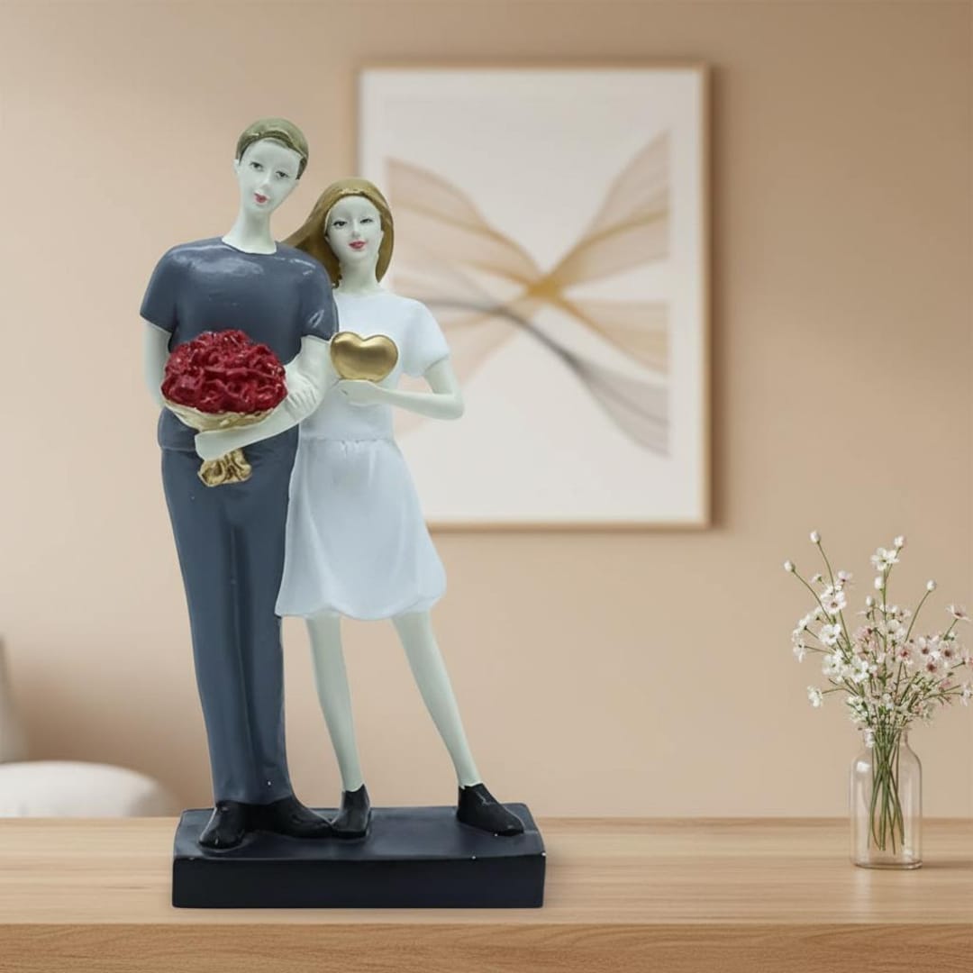 Modern Couple Statue With Rose Bouquet & Heart | Anniversary ...