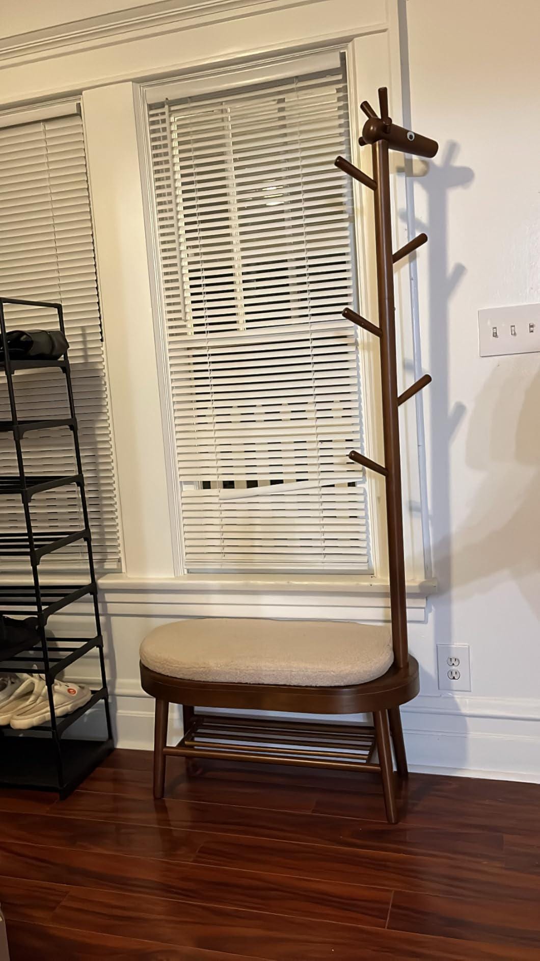 Solid Wood Hall Tree Bench With Cushion Seat, Coat Rack Organizer ...