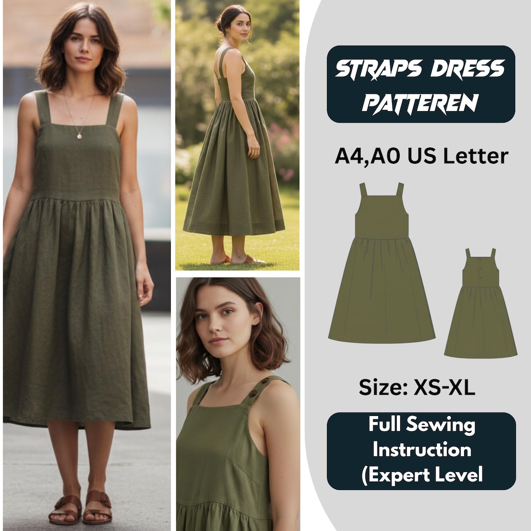 Straps Dress Sewing Pattern PDF | Adjustable Strap Dress Pattern | A0 ...