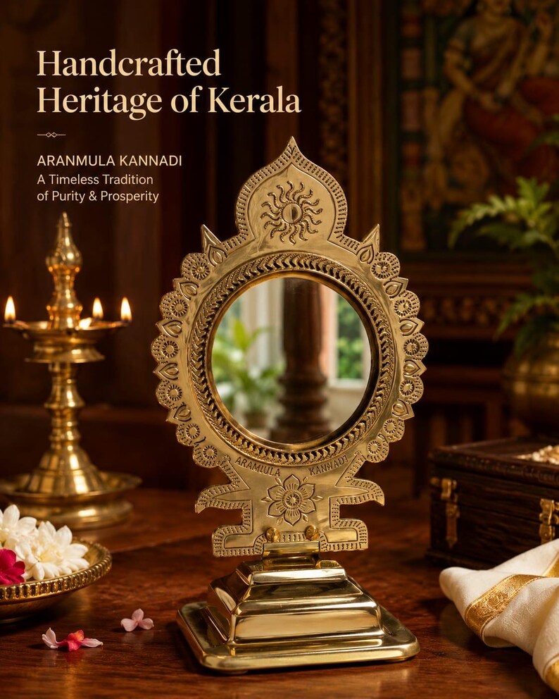 Traditional Kerala Valkannadi Aranmula Mirror, Indian Brass Mirror Home ...