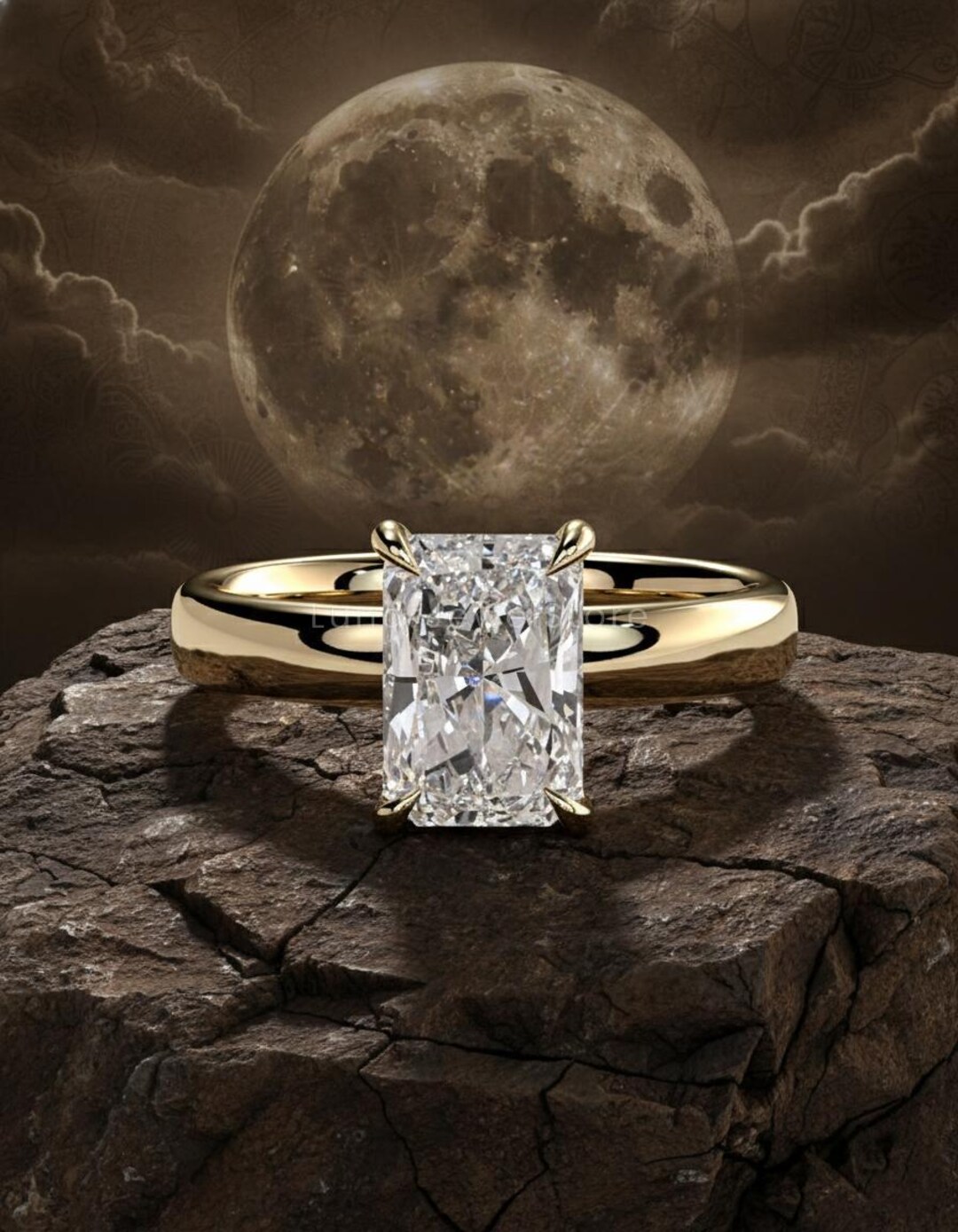 Radiant Cut Solitaire Gold Ring, Lab Grown Diamond Modern Engagement ...