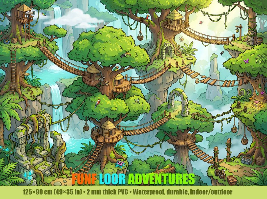Jungle Canopy Adventure Playmat – Rope Bridge & Treehouse Play Mat ...