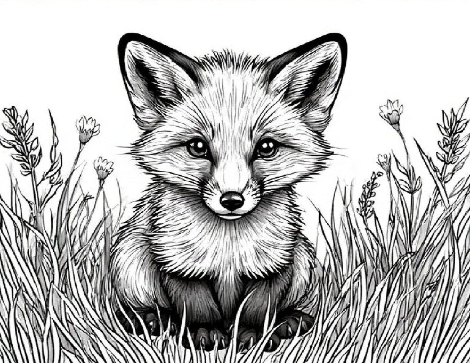 Baby Fox Coloring Pages: Grayscale Line Art, Forest Animals (PDF) - Etsy