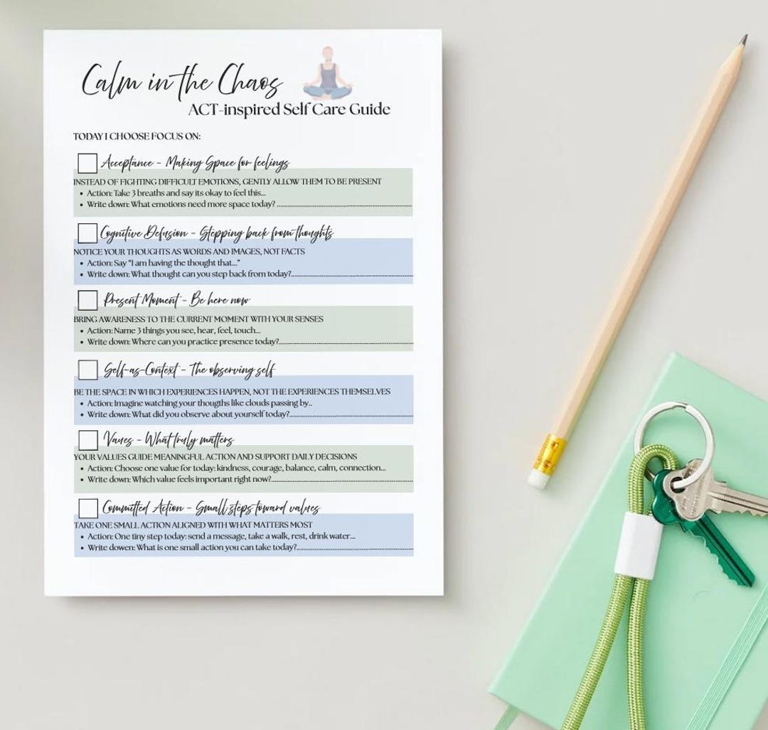 Calm in the Chaos - ACT Self Care Worksheet & Printable PDF - Etsy