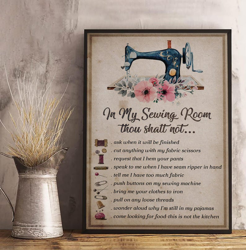 Funny Sewing Room Rules Poster, Vintage Sewing Machine Wall Art ...