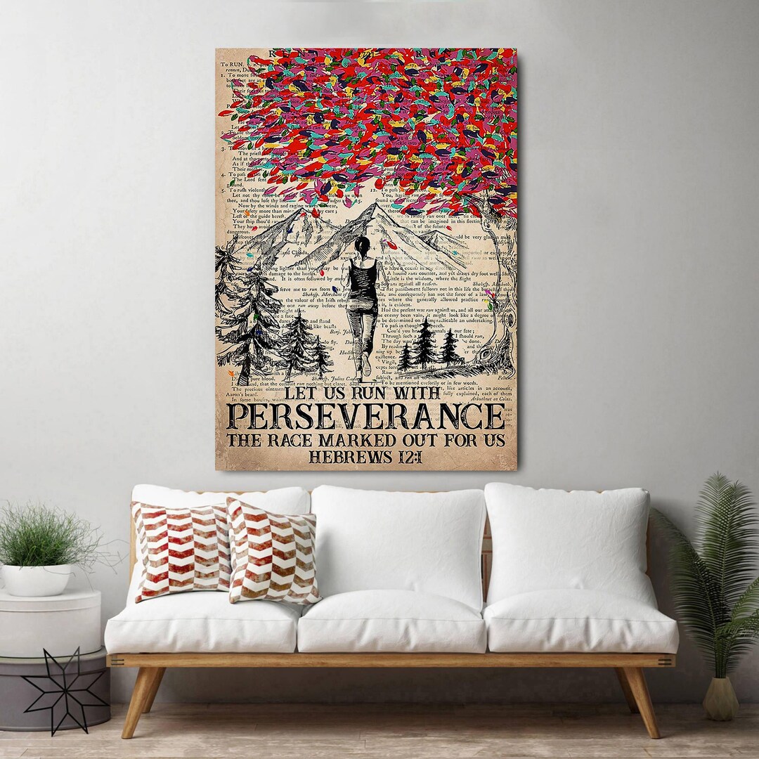 Perseverance Hebrews 12:1 Canvas Print, Christian Runner Wall Art ...