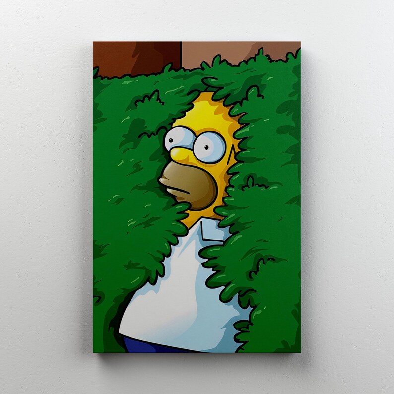 Homer Simpson Hiding Bush Canvas, Funny Pop Culture Wall Art Print ...