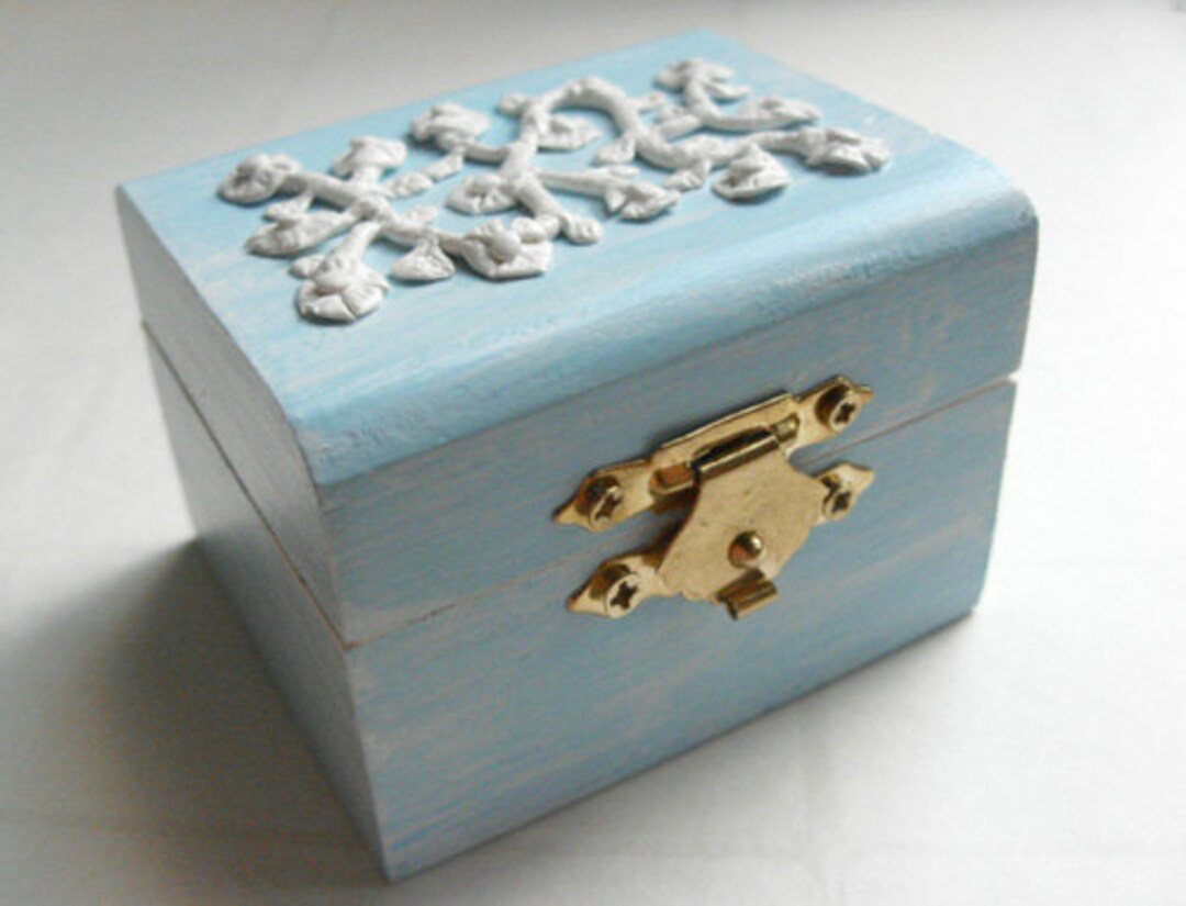 Blue Engagement Ring Box, Wedding Ring Box, Something Blue, White ...