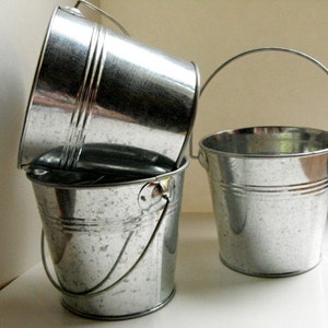 Silver Galvanized Bucket - 4" Metal Bucket, Small Pail, Party Favor ...