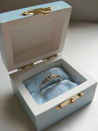 Blue Engagement Ring Box, Wedding Ring Box, Something Blue, White ...