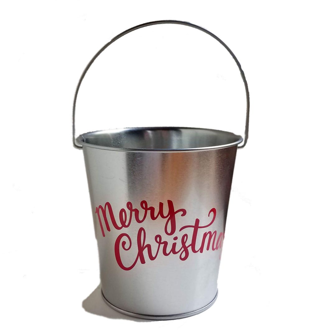 Christmas Bucket - Metal Bucket, Metal Pail, Merry Christmas Decor ...