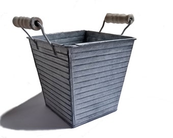 Square Metal Bucket W/wood Handles 5 Galvanized Metal - Etsy