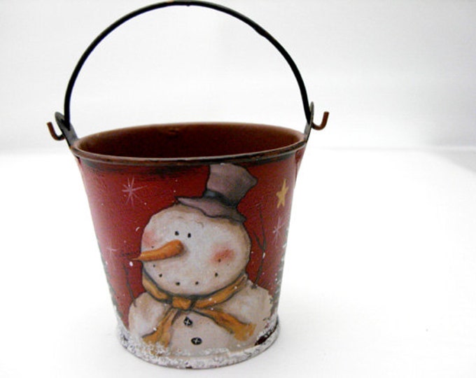 Snowman Bucket Snowman Pail Primitive Snowman 3 - Etsy