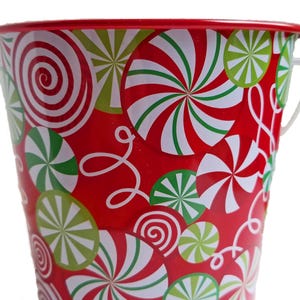 Christmas Candy Bucket - 4" Metal Bucket, Metal Pail, Festive Christmas ...